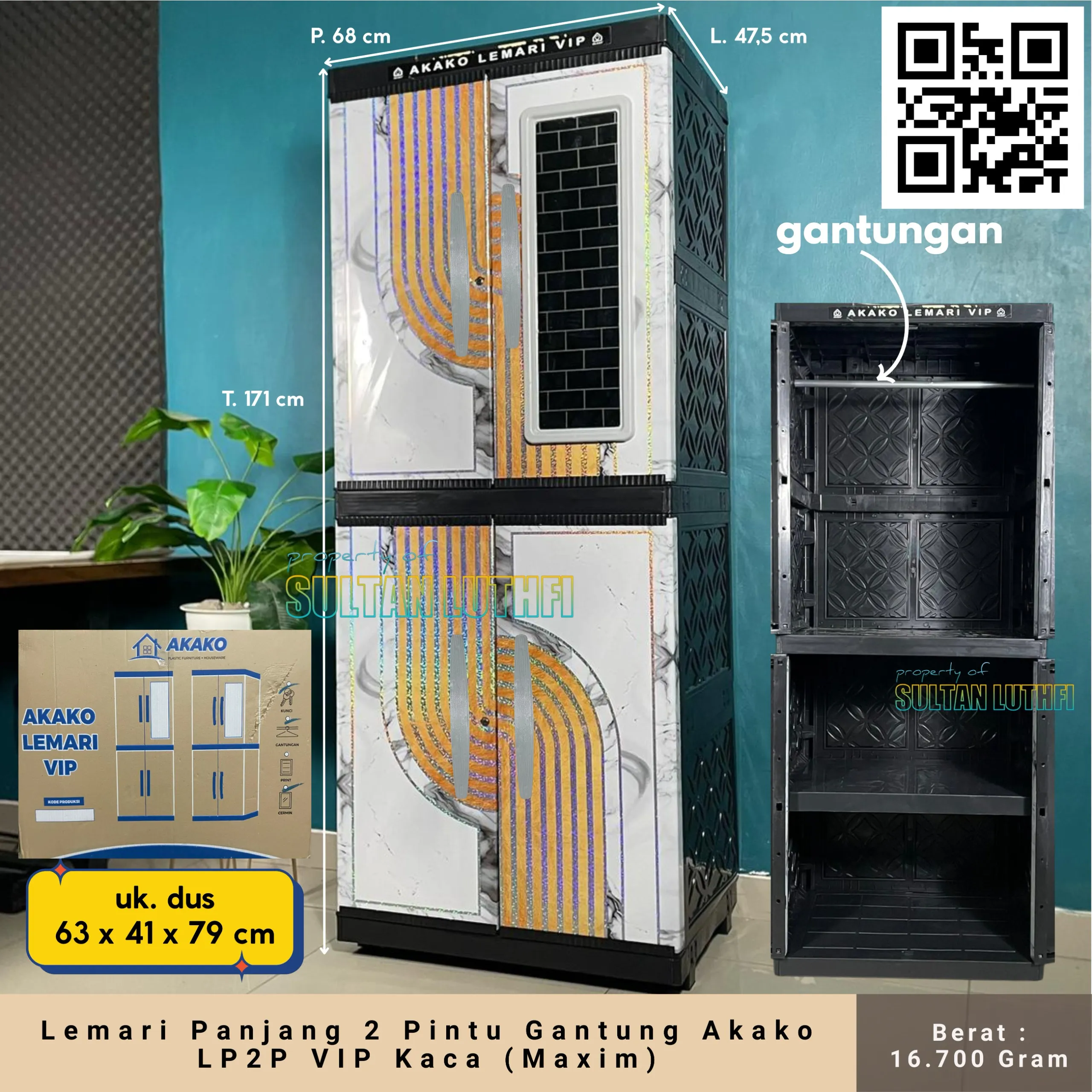 Lemari Panjang 2 Pintu Gantung Akako LP2P VIP Kaca (Maxim)